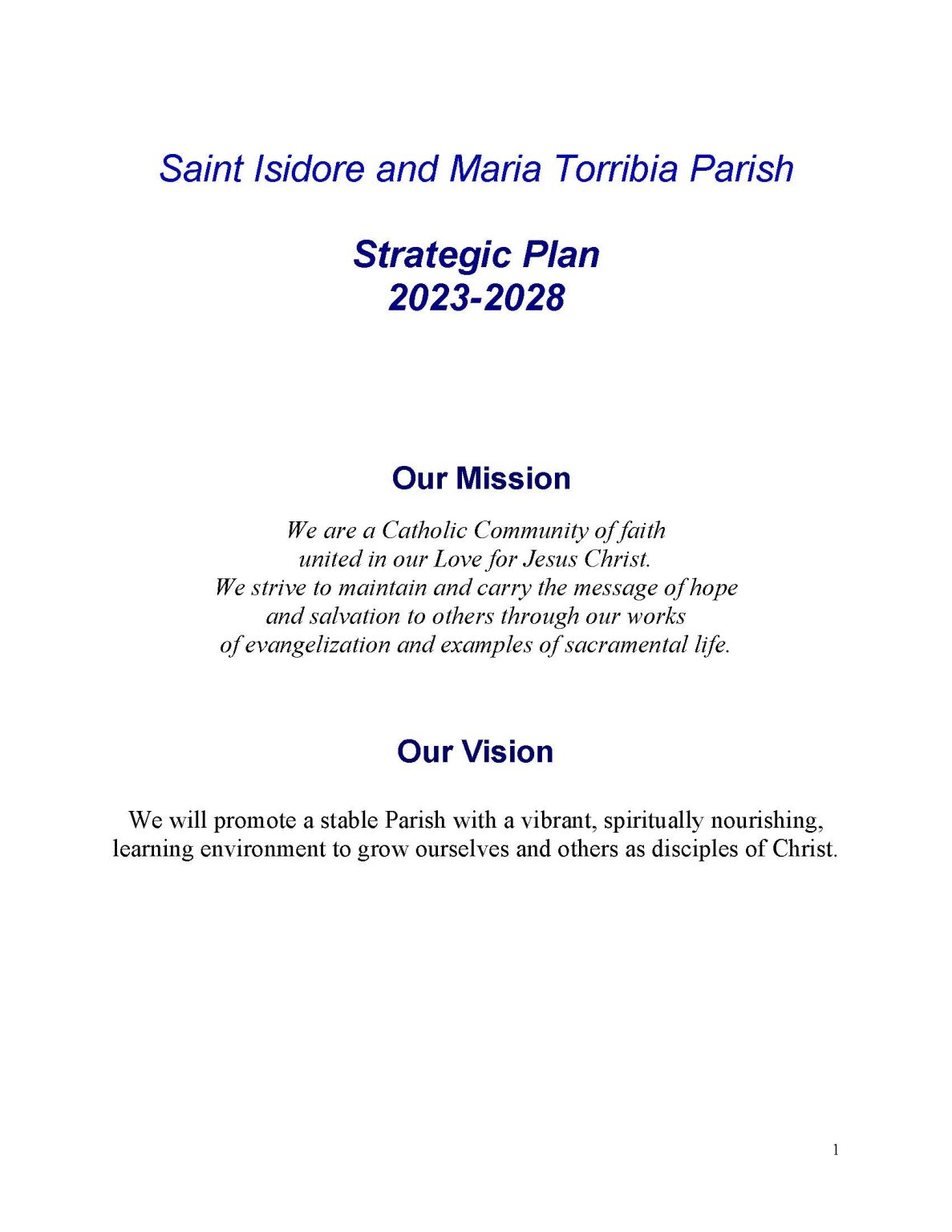 Strategic Planning Committee | Ss. Isidore & Maria Torribia Parish