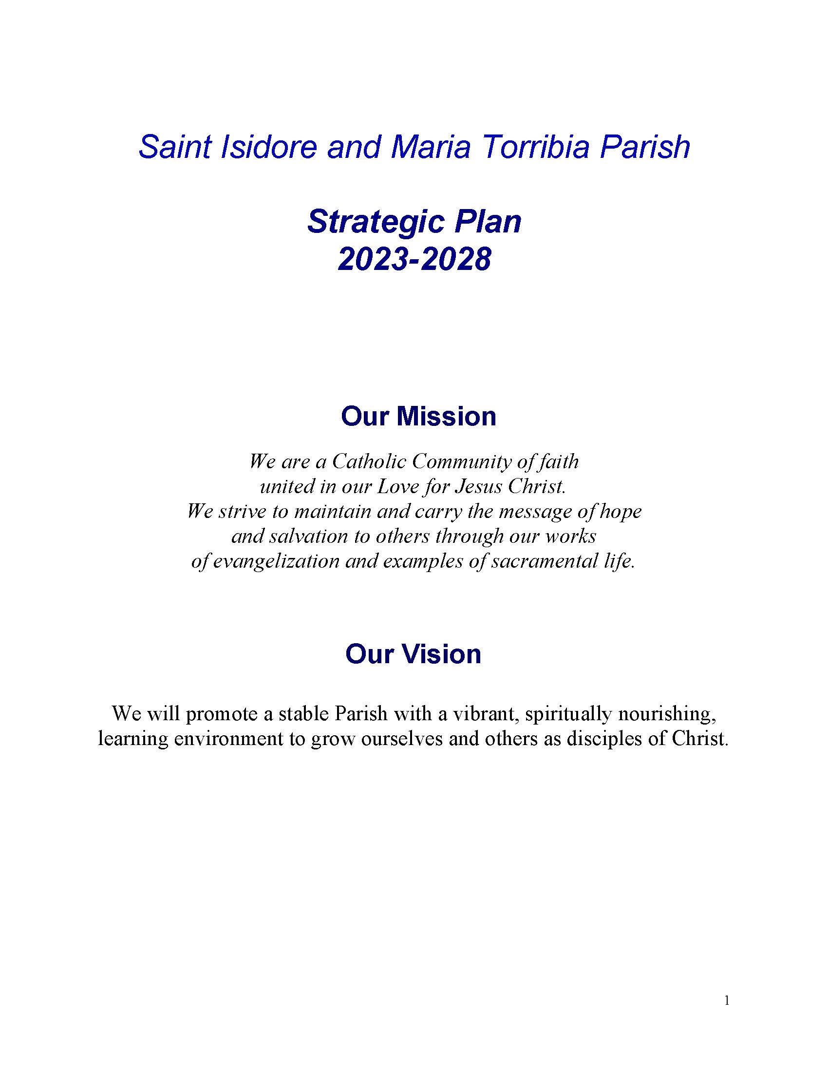 Strategic Planning Committee | Ss. Isidore & Maria Torribia Parish